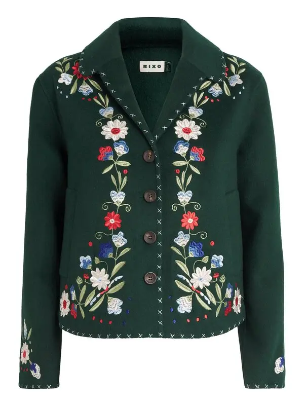 Rixo Wool-blend Embroidered Jude Blazer - Green