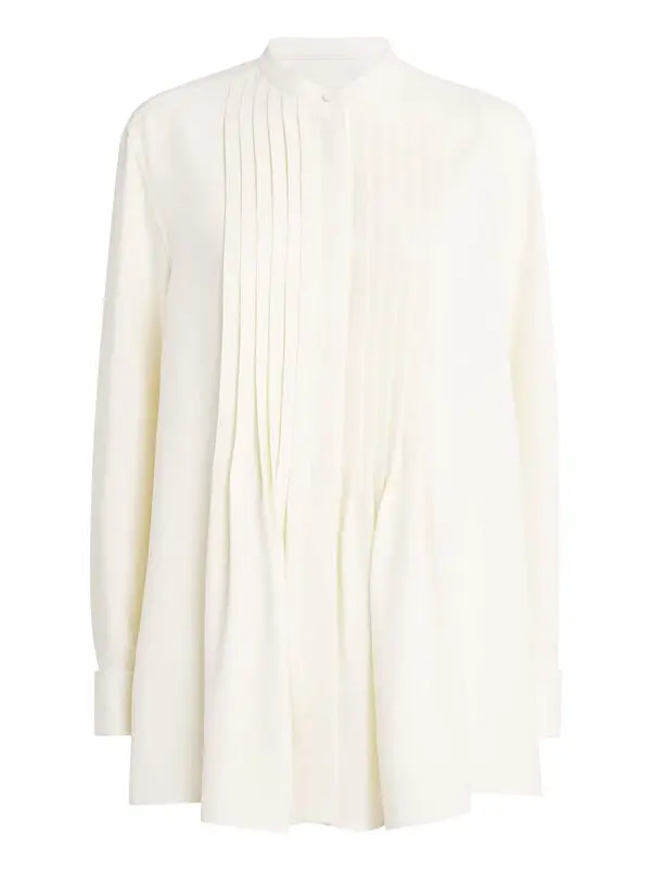 Brioni Silk Plastron-detail Shirt - White