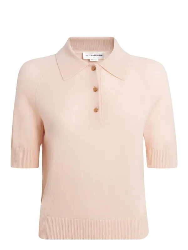 Victoria Beckham Merino Wool Polo Sweater - Pink