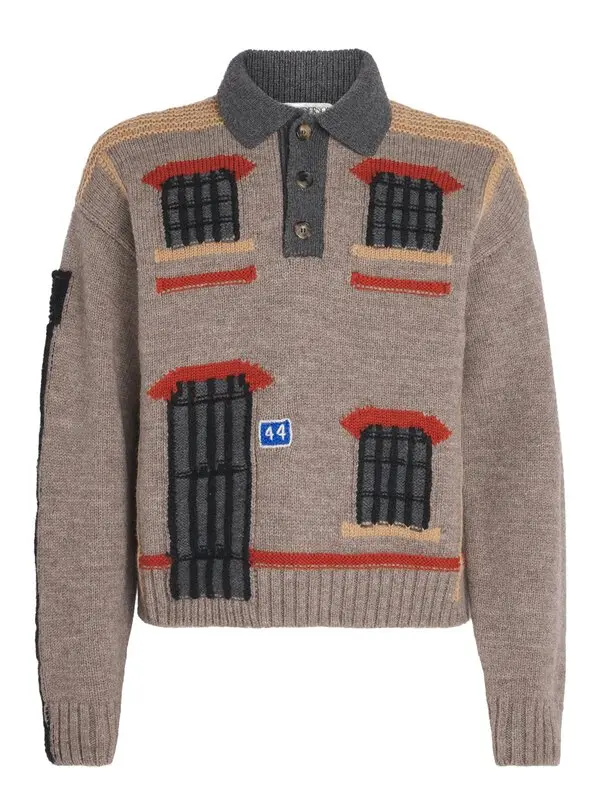JW Anderson Wool Jacquard Polo Sweater - Beige