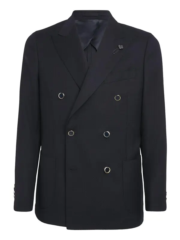 LARDINI Wool Double-breasted Blazer - Navy