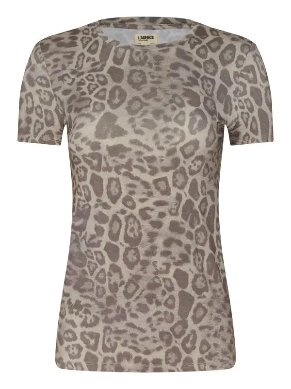 L'Agence Ressi Fitted T-shirt - Grey Multi Patch Leopard