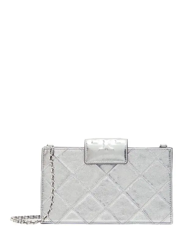 Tory Burch Fleming Mini Metallic Leather Wallet-on-chain - Silver