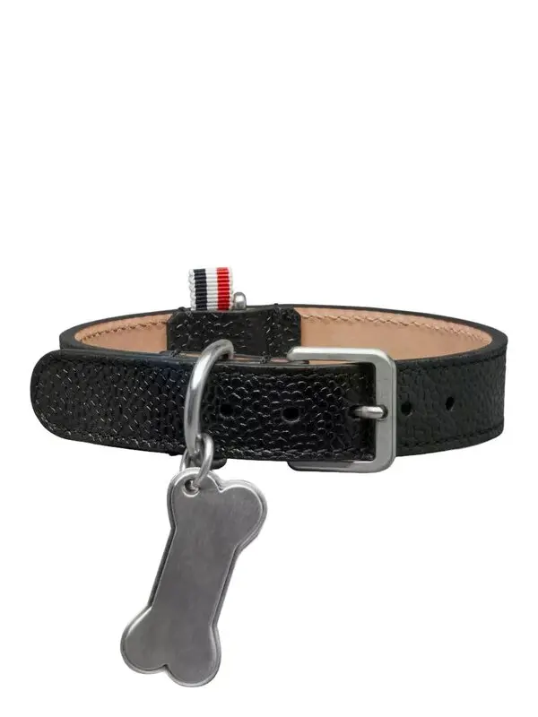 Thom Browne Pebble-grain Dog Collar With Bone Tag - Black