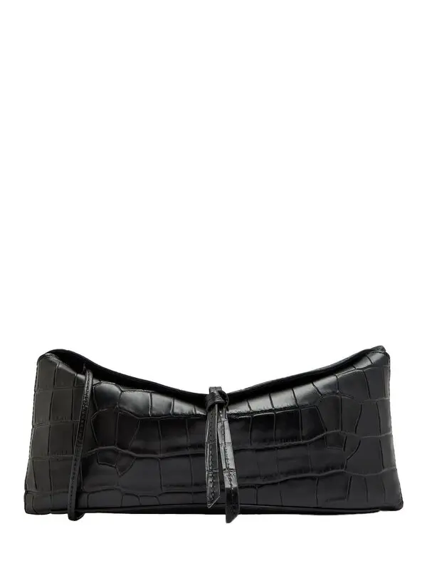 Staud Eve Crocodile-effect Leather Clutch - Black