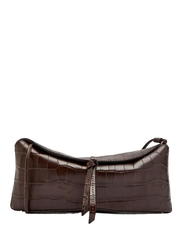 Staud Eve Crocodile-effect Leather Clutch - Brown
