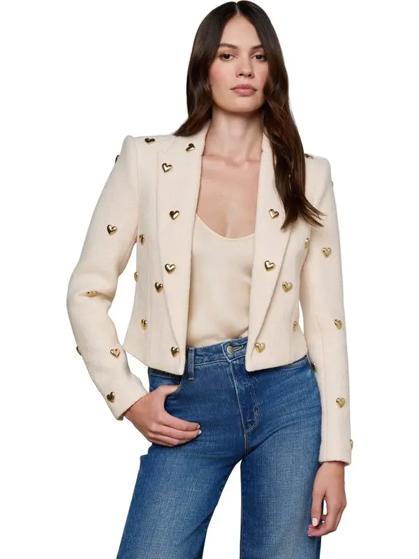 L'Agence Jen Embellished Bouclé Blazer - Ecru