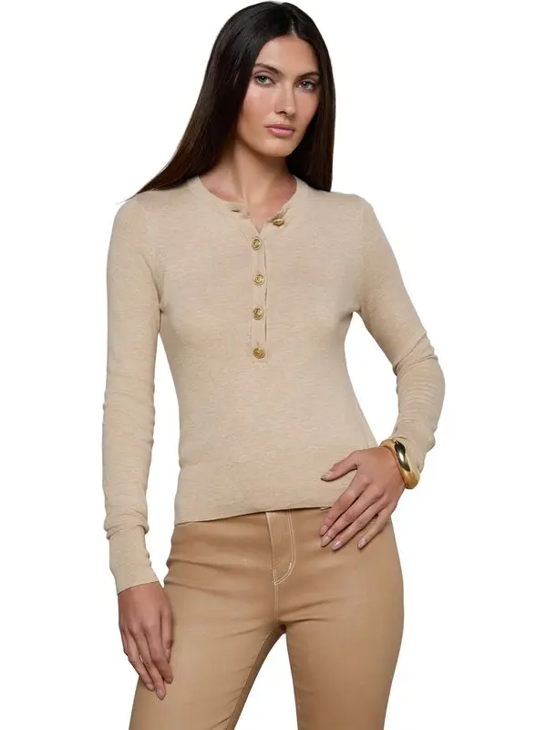 L'Agence Knit Henley Top - Crema/gold Lion