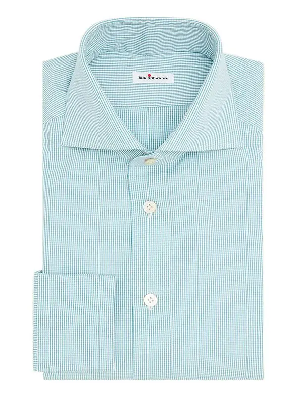 Kiton Mini-check Cotton Dress Shirt - Grn