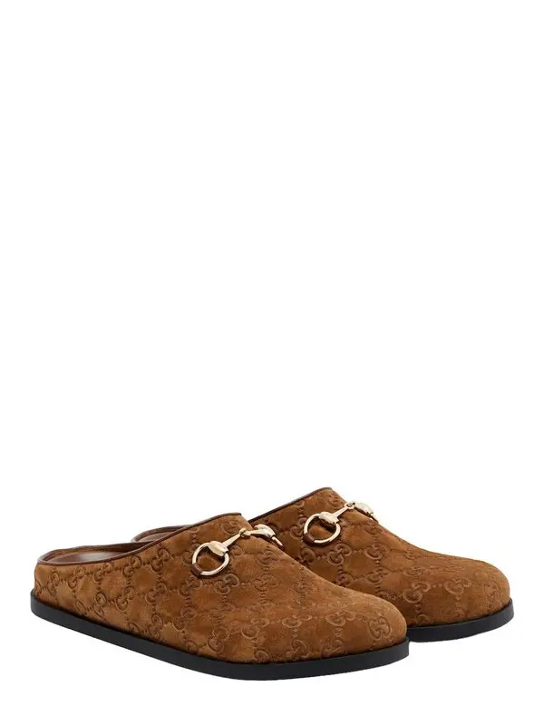 Gucci Gg Horsebit Suede Mules - Brown