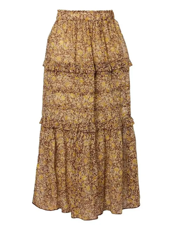 MARANT ETOILE Volumia Floral Cotton Maxi Skirt - Brown