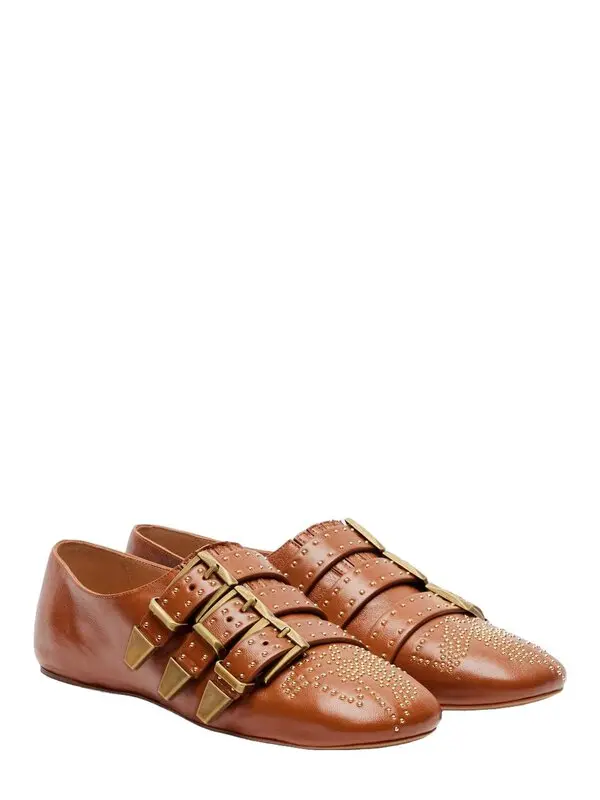 Chloé Susanna Studded Leather Ballet Flats - Brown