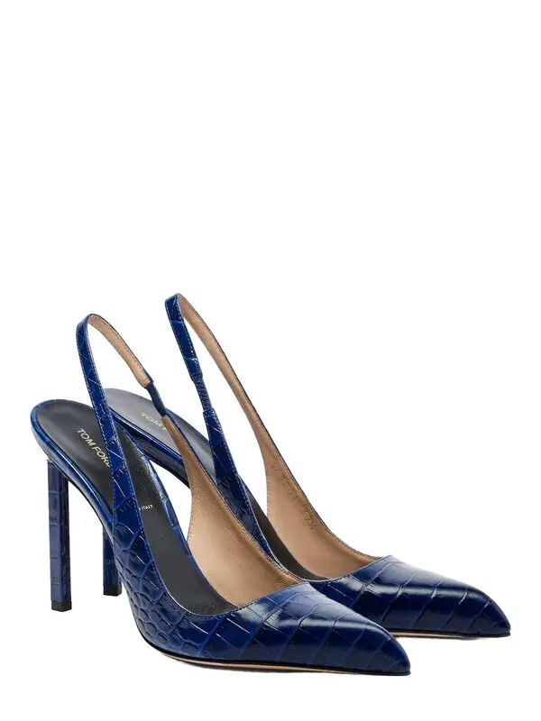 TOM FORD 105 Croc-effect Leather Slingback Pumps - Blue
