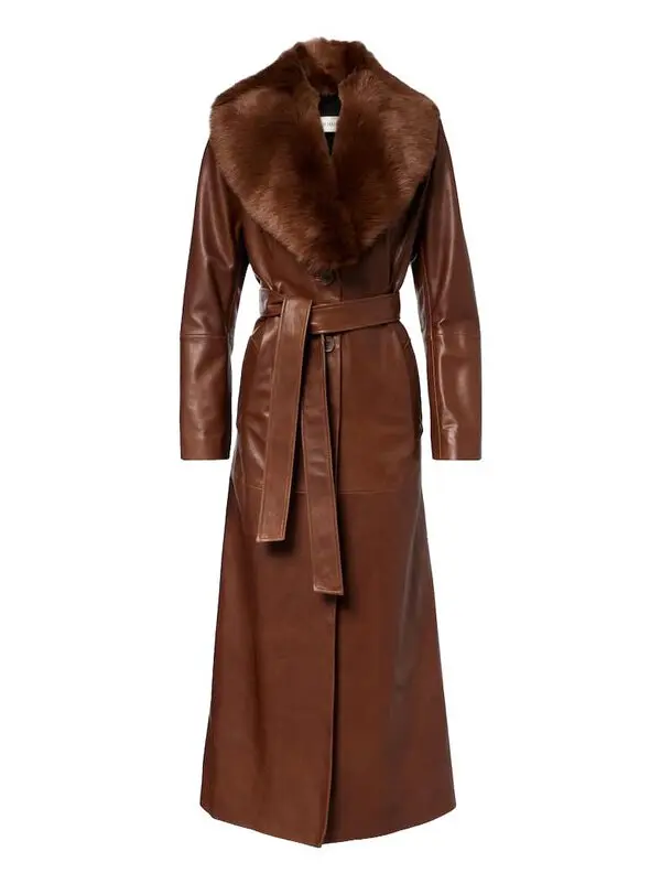 Nour Hammour Dakota Shearling-trimmed Leather Coat - Brown