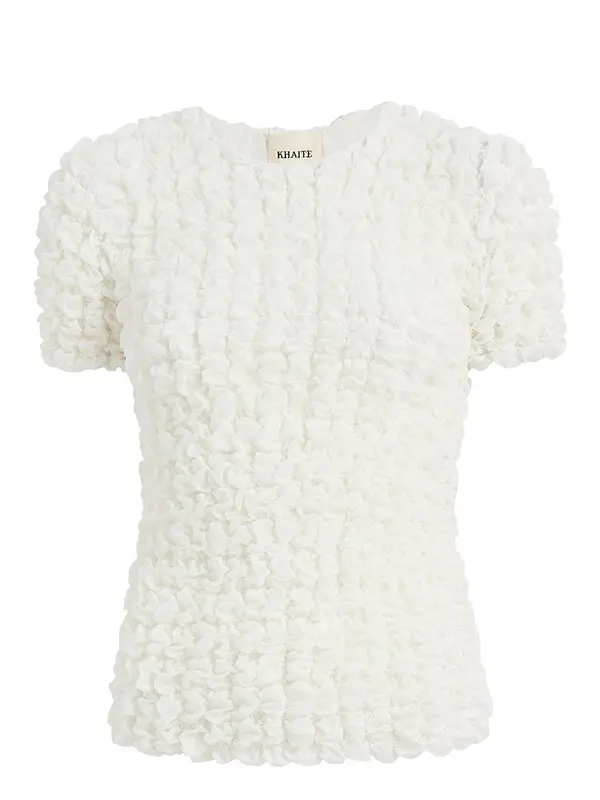 Khaite Polly Smocked Silk-chiffon Top - White