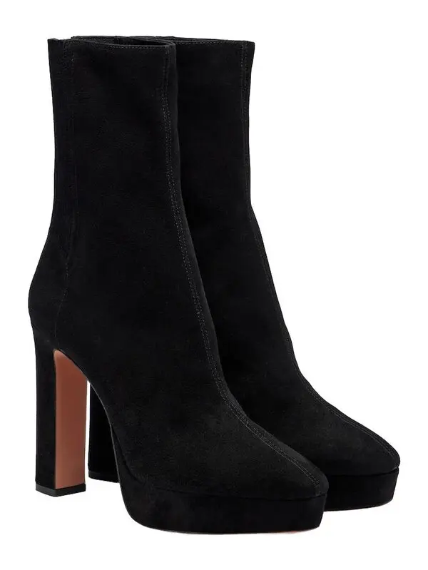 AQUAZZURA Martine 110 Suede Platform Ankle Boots - Black