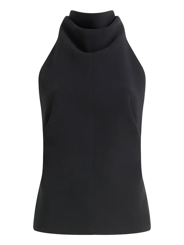 Khaite High Collar Crepe Sleeveless Top - Black