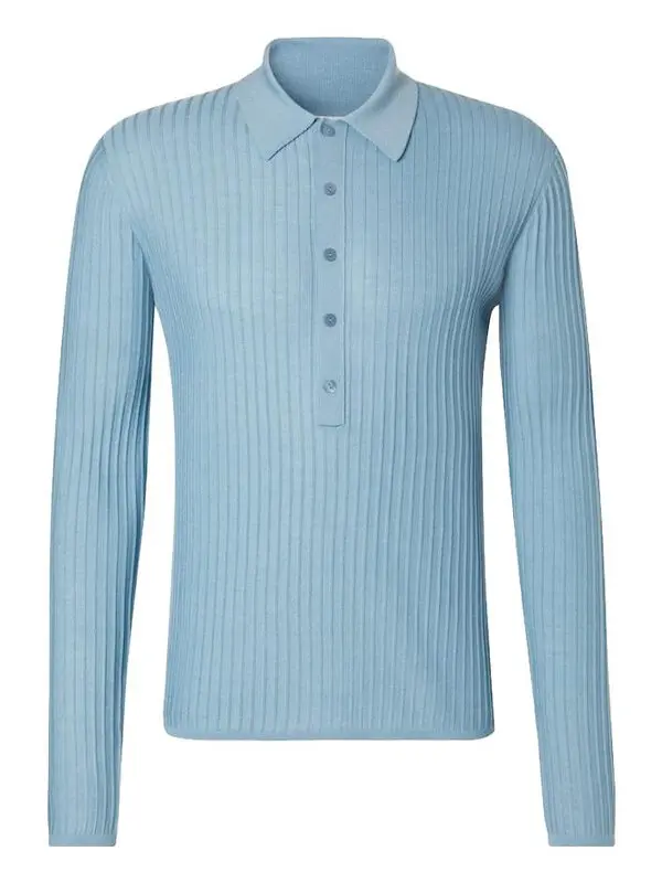 Saint Laurent Wool, Cashmere, And Silk Polo Shirt - Blue