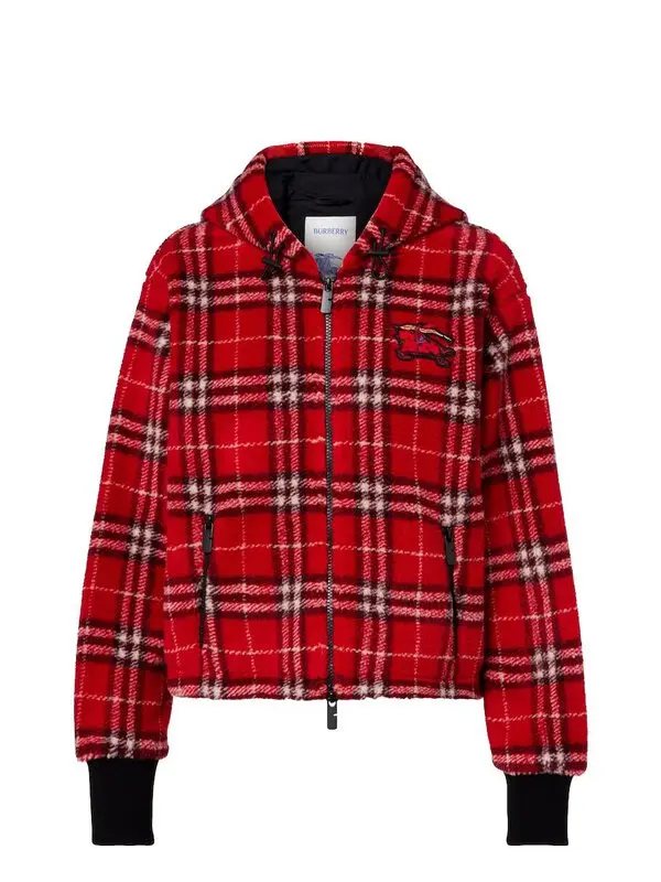 Burberry Check Hooded Wool-blend Jacket - Red