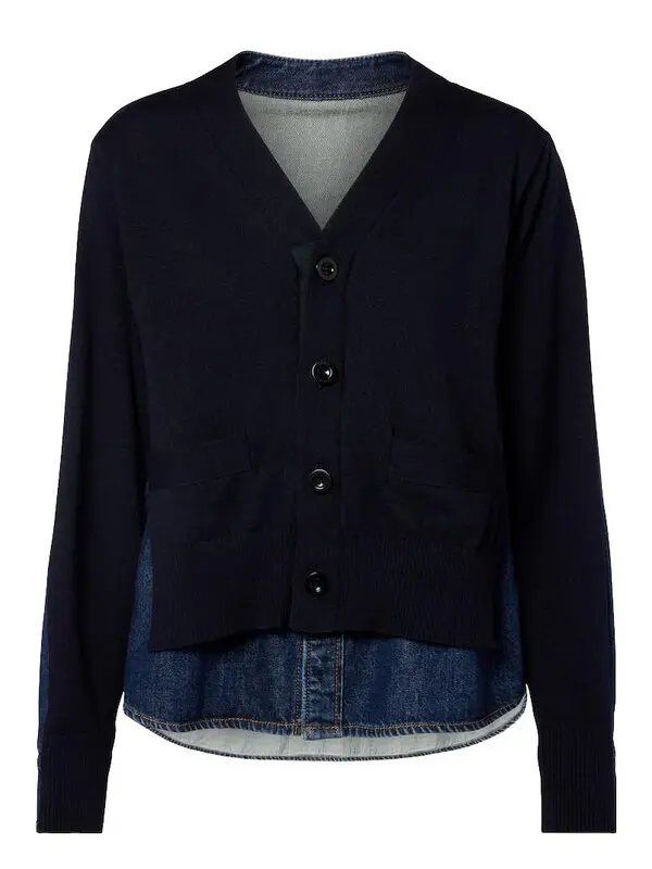 Sacai Cotton-blend Cardigan - Blue