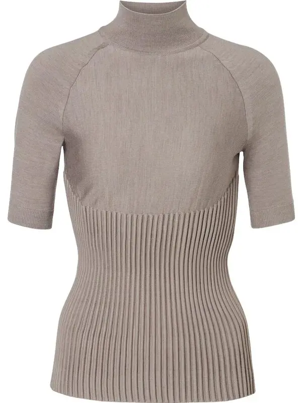 Alaïa Ribbed-knit Turtleneck Wool-blend Top - Beige