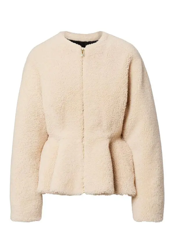 Alaïa Peplum Shearling Jacket - Beige