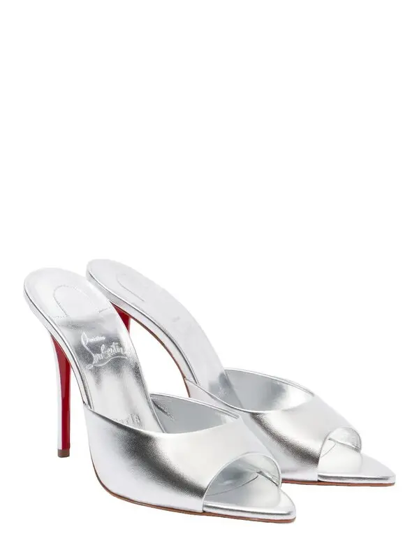 CHRISTIAN LOUBOUTIN Miss Z 100 Metallic Leather Mules - Silver