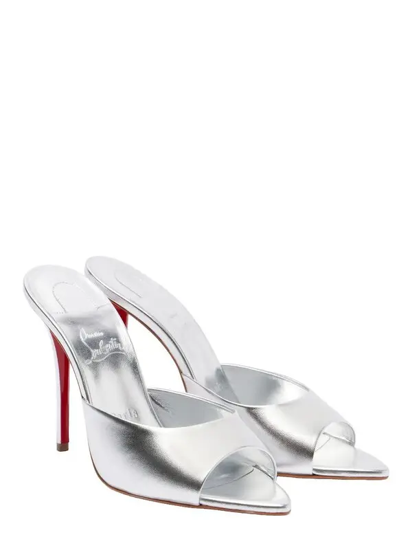CHRISTIAN LOUBOUTIN Miss Z 100 Metallic Leather Mules - Silver