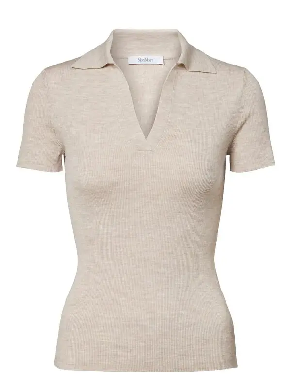 Max Mara Albero Ribbed-knit Wool Polo Shirt - Beige