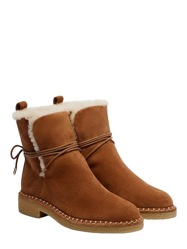AQUAZZURA Megeve Shearling-trimmed Ankle Boots - Brown