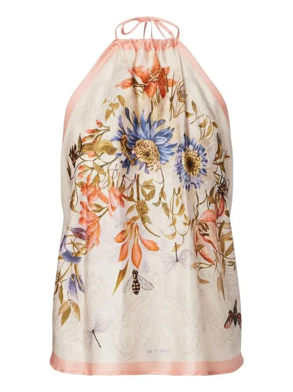 Etro Floral Halterneck Silk Top - Multicoloured