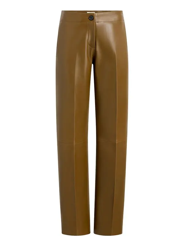 Khaite Mita Plonge Leather Straight-leg Pants - Olive