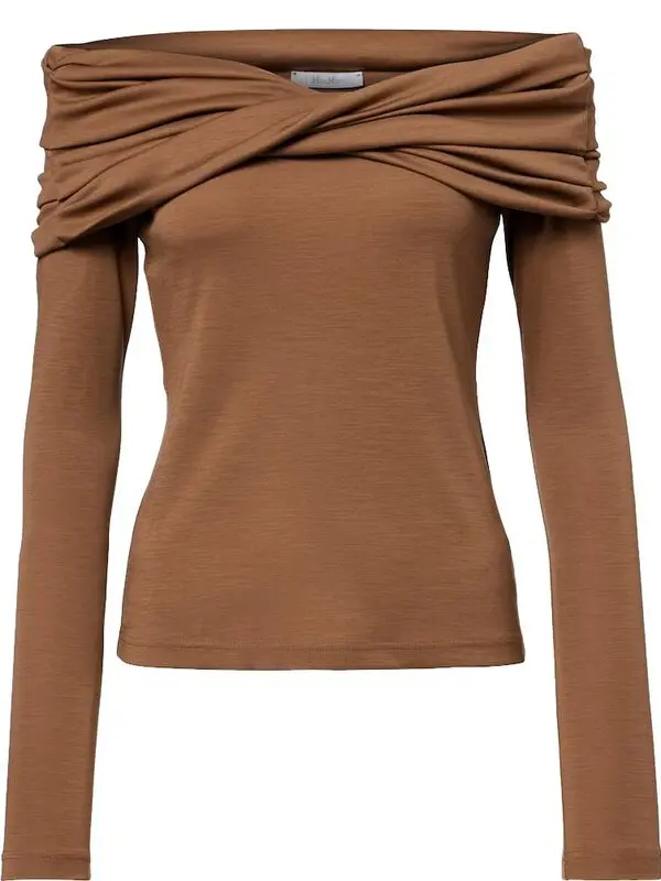 Max Mara Orafo Draped Virgin Wool Top - Brown