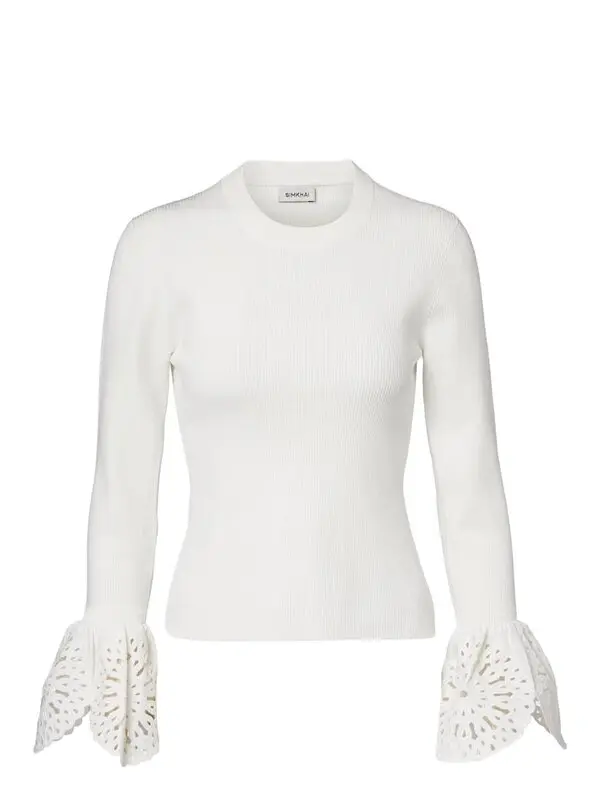 Simkhai Ferrera Broderie Anglaise Ribbed-knit Top - White