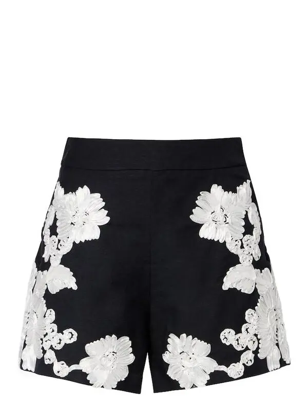 Simkhai Sammi Embroidered Linen-blend Shorts - Black