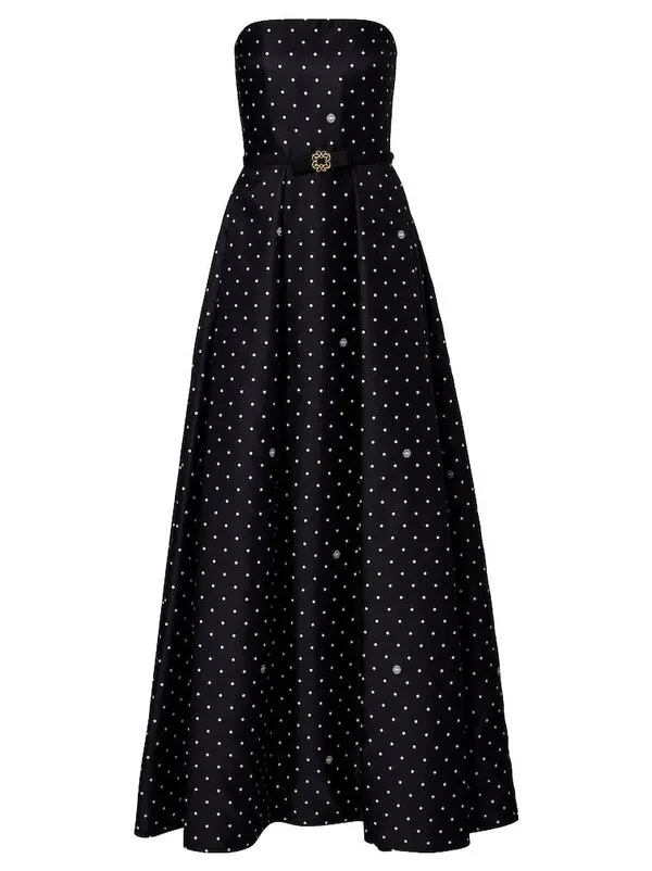 Elie Saab Belted Polka-dot Gown - Black