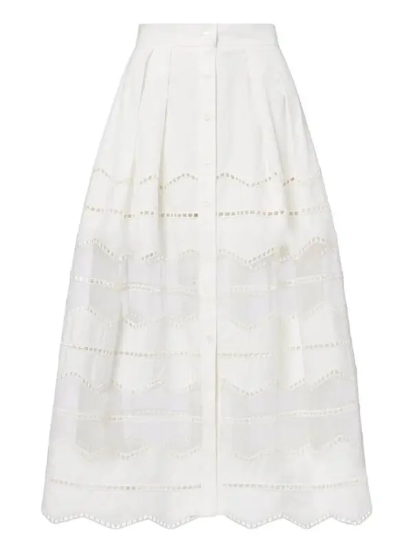 Elie Saab Organza-trimmed Cotton Midi Skirt - White