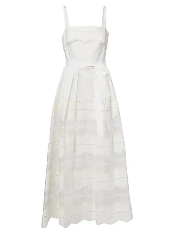 Elie Saab Belted Organza-trimmed Cotton Maxi Dress - White