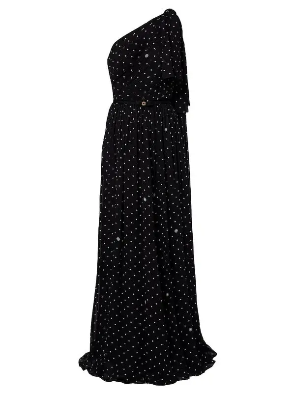 Elie Saab Polka-dot One-shoulder Gown - Black