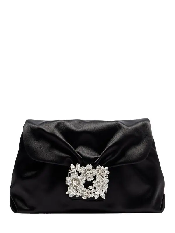 ROGER VIVIER Efflorescence Mini Satin Clutch - Black