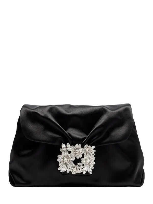ROGER VIVIER Efflorescence Mini Satin Clutch - Black