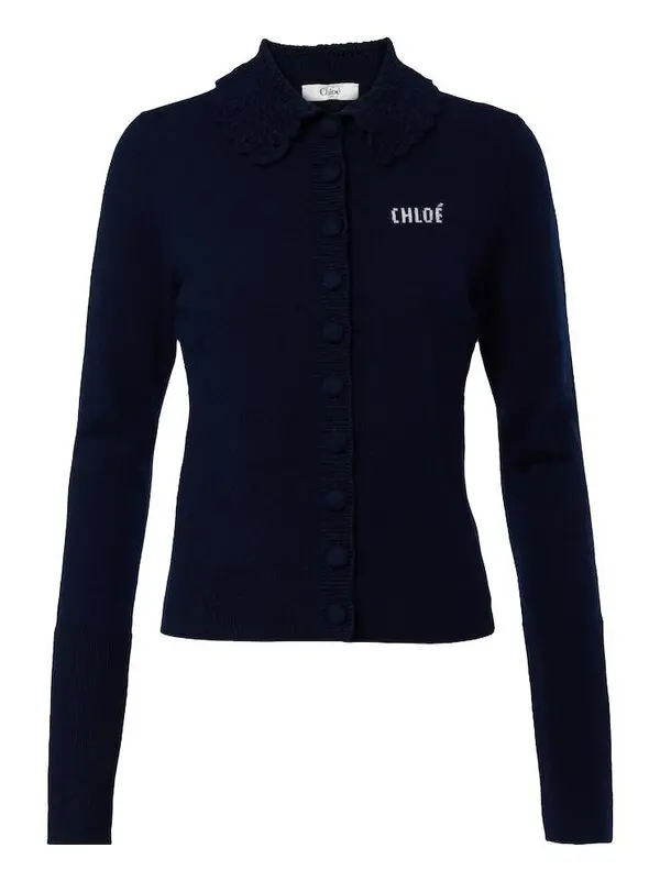 Chloé Logo Wool Cardigan - Blue