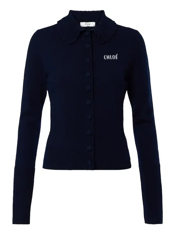 Chloé Logo Wool Cardigan - Blue