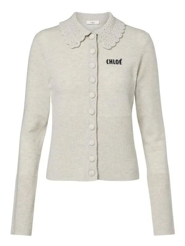 Chloé Logo Wool Cardigan - Grey