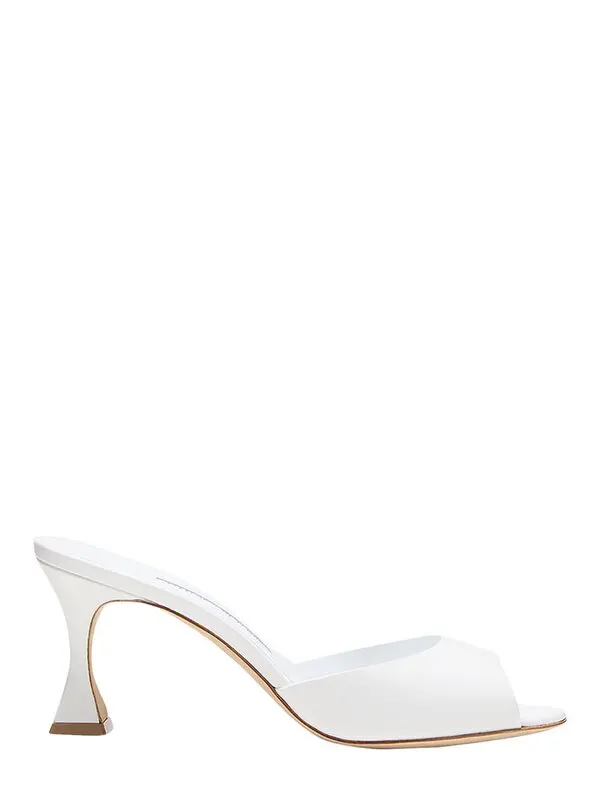 Manolo Blahnik Jadarona Leather Mule Sandals - White