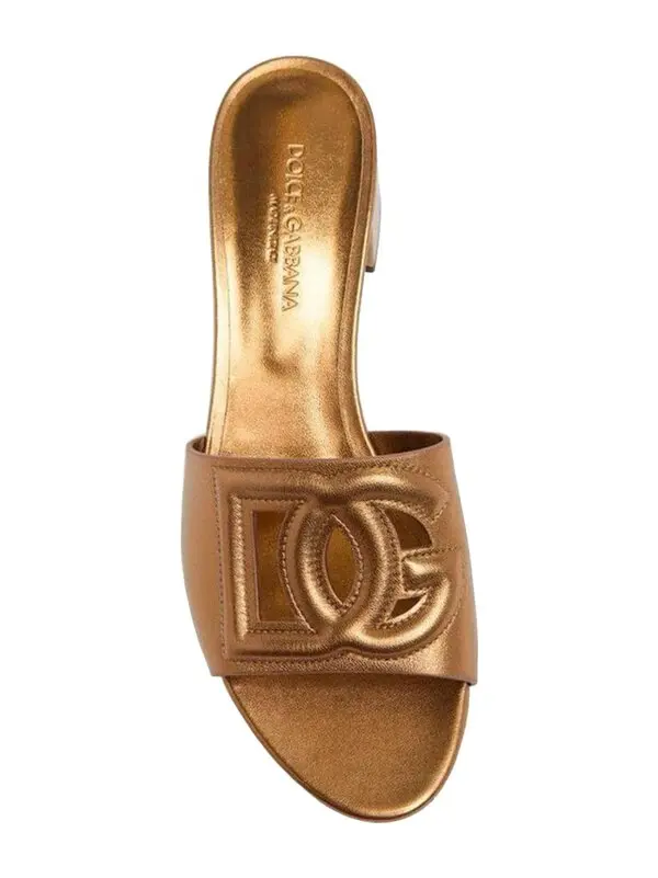 Dolce & Gabbana 40mm Cutout Dg Metallic Leather Mule Sandals - Bronze