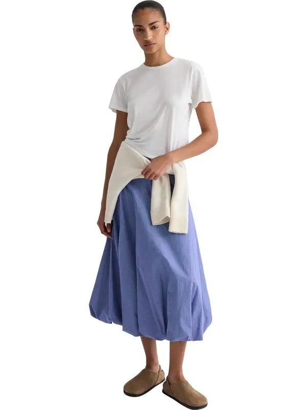 TWP Full Intentions Micro Check Midi Skirt - White / Navy