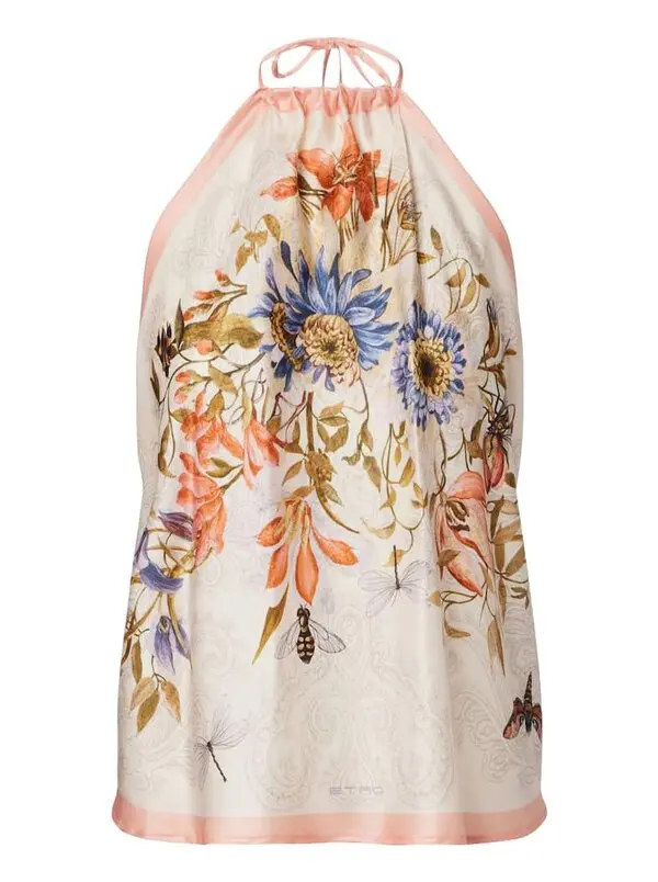 Etro Floral Halterneck Silk Top - Multicoloured