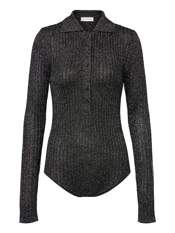 THE FRANKIE SHOP Solana Knitted Lamé Bodysuit - Black
