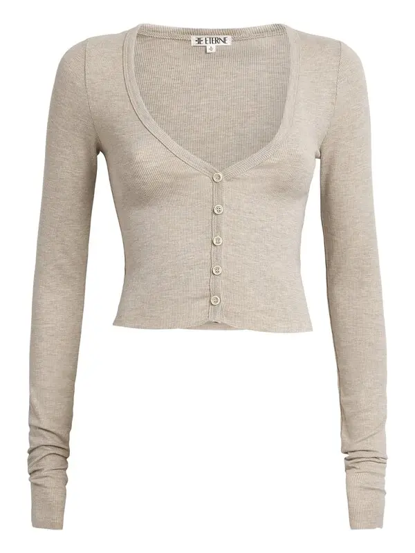 Eterne Ribbed V-neck Cardigan - Beige